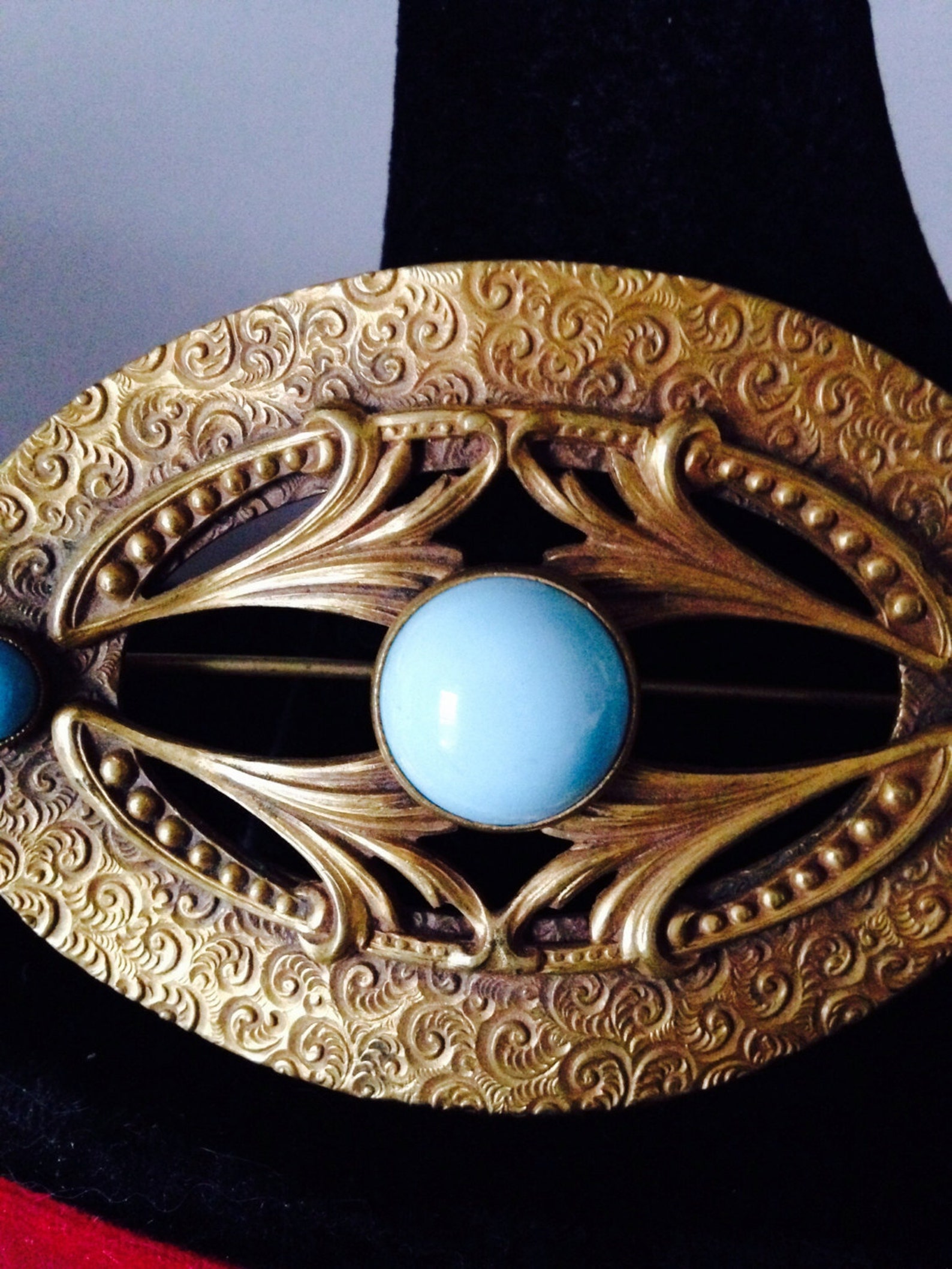 1920's Swag Pin/ Brass With Turouquise Colored Glass - Etsy