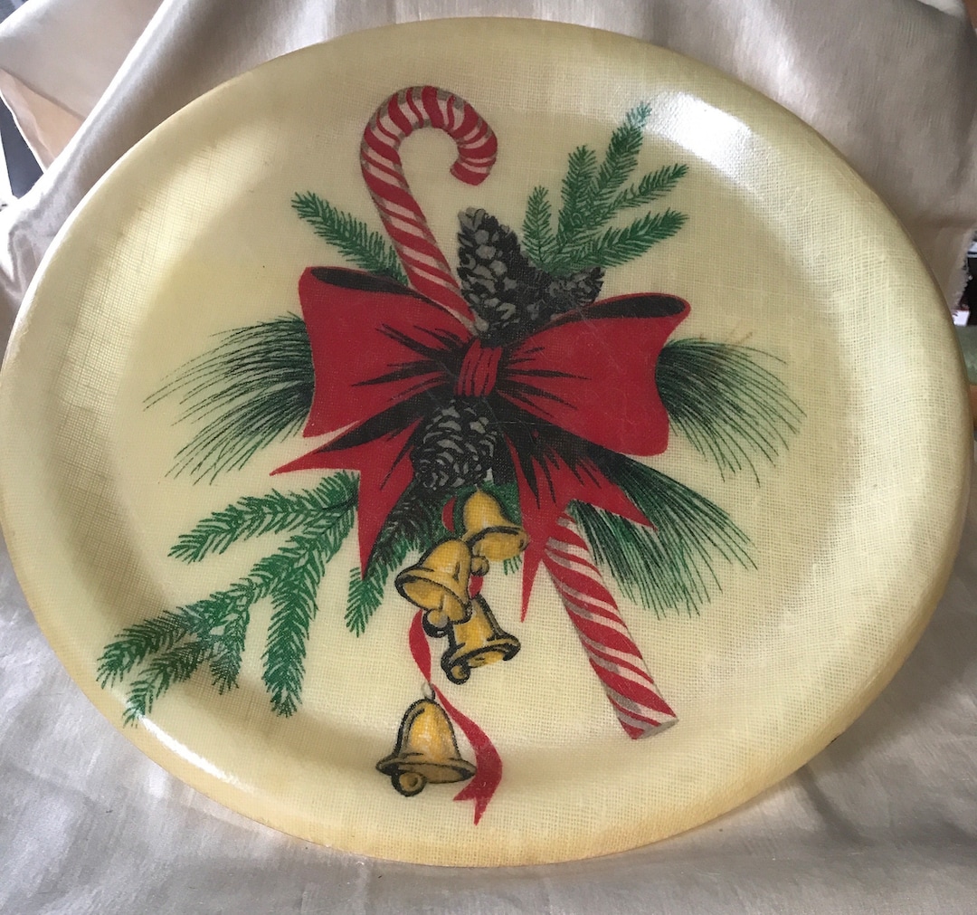 Vintage Christmas Tray • Holiday Platter • Xmas Table Setting • Holiday ...