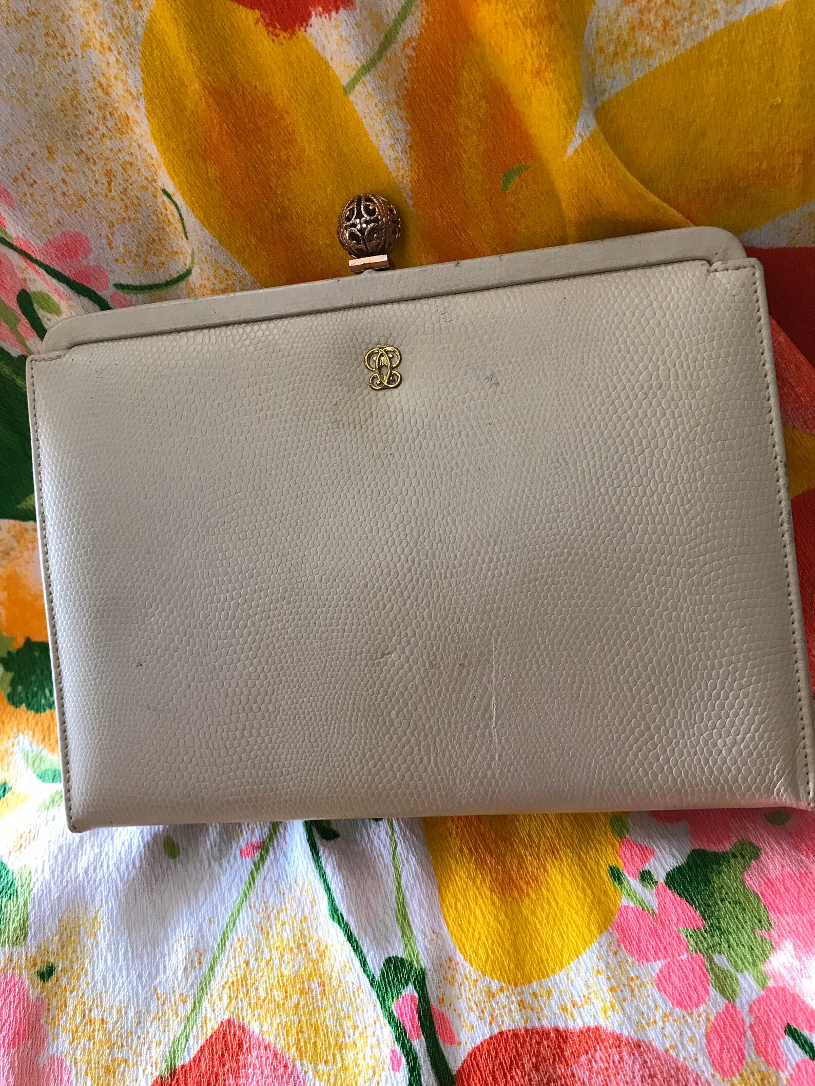 Vintage Franklin Simon Purse / Beige Leather Formal Style Handbag ...