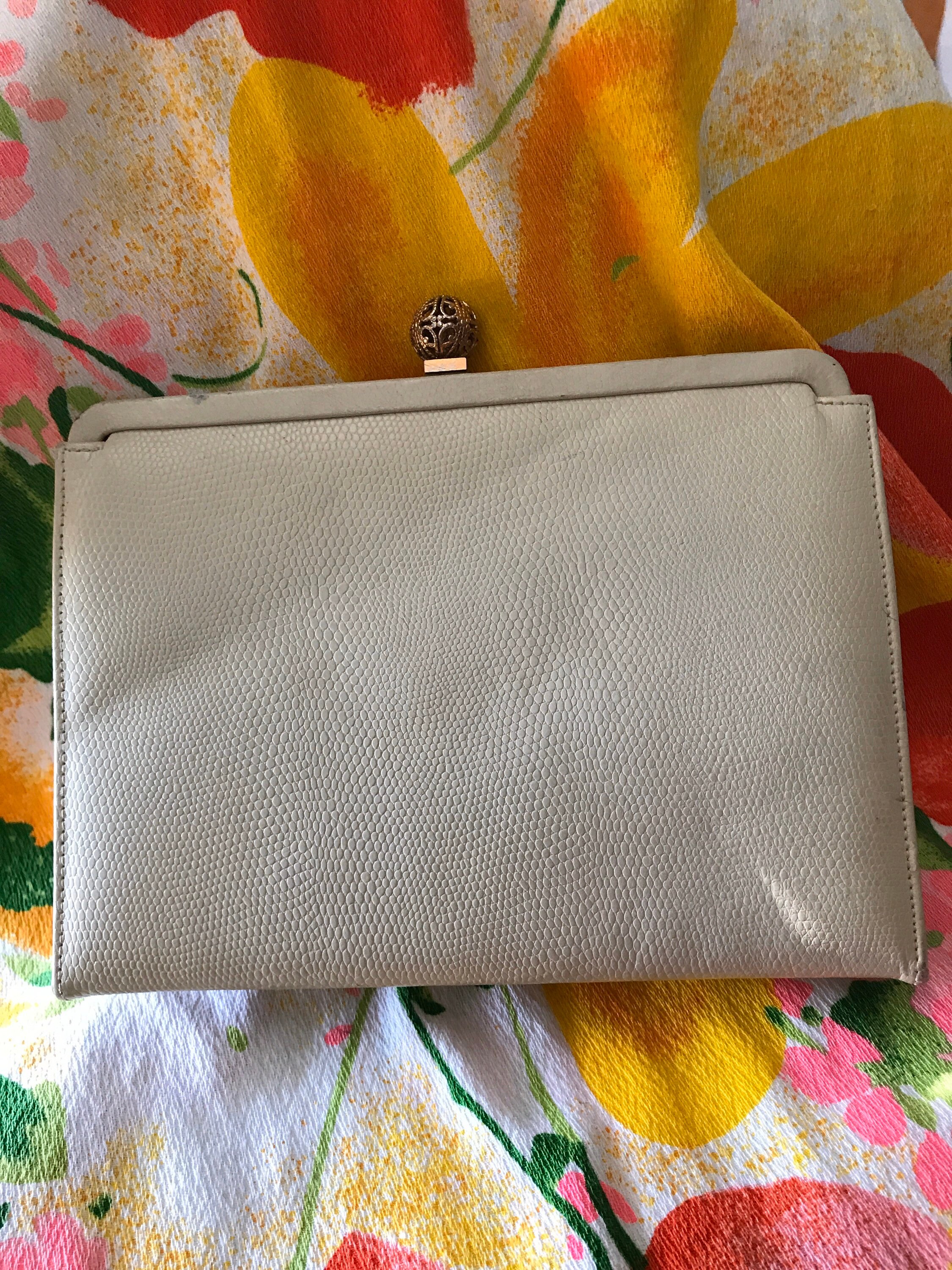 Vintage Franklin Simon Purse / Beige Leather Formal Style Handbag ...
