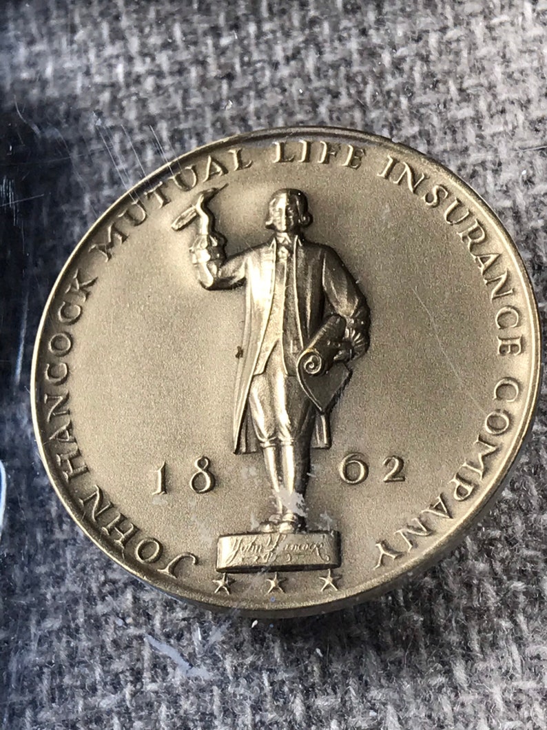 John Hancock Vintage Insurance Brass Mark Medallion Coin Paperweight in ...