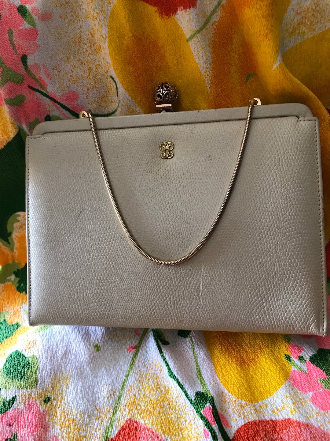 Vintage Franklin Simon Purse / Beige Leather Formal Style Handbag ...