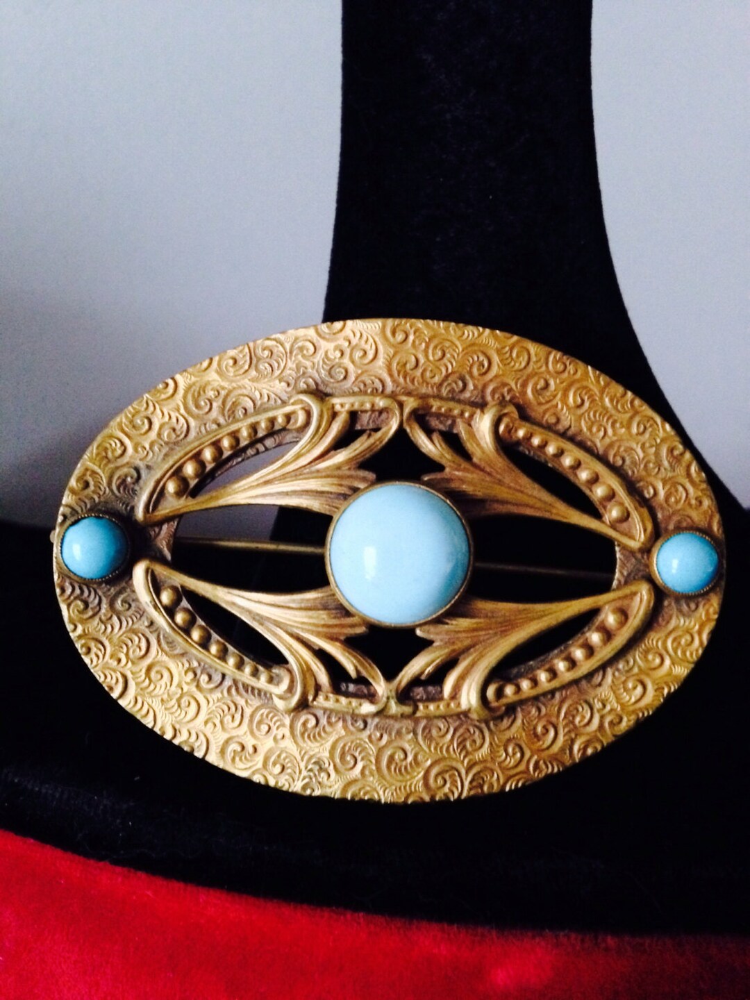 1920's Swag Pin/ Brass With Turouquise Colored Glass Stones - Etsy