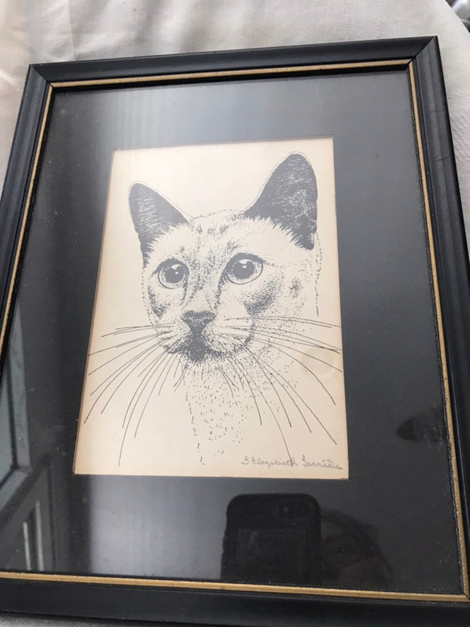 Vintage Cat Illustration / Pen & Ink Signed Art / Cat Illustration ...