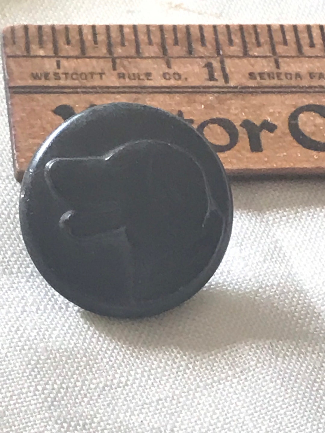 Vintage Sewing & Craft Supply• Antique Button• Dog Head Button • Black ...