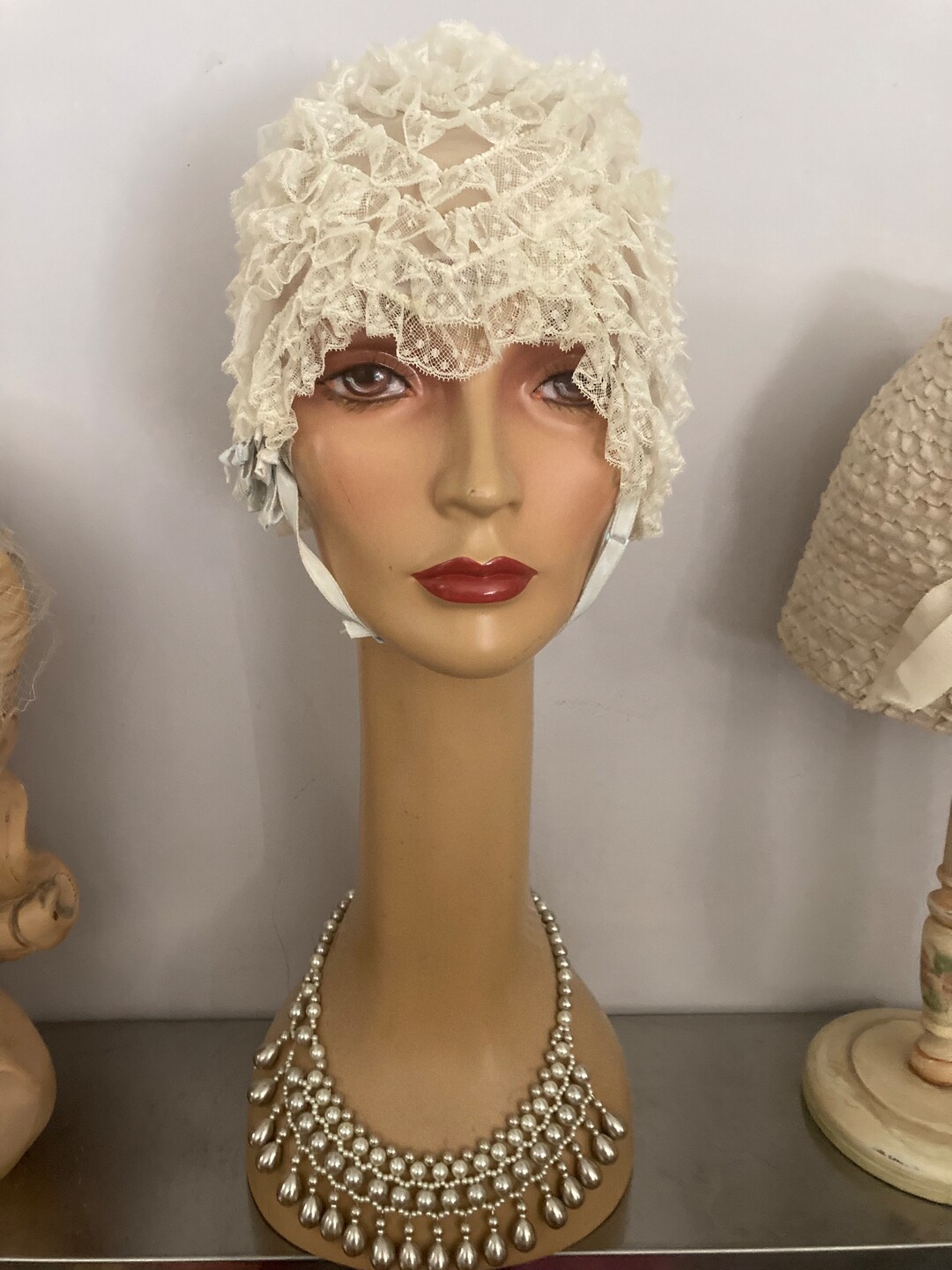 Arlene Dahl Sleeping Cap• Lace Sleeping Bonnet• Bridal Headpiece ...