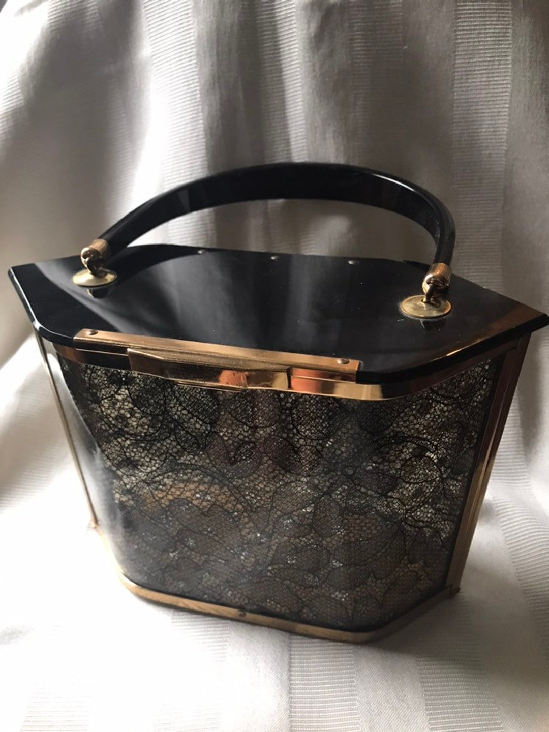 Vintage 1950s Lucite Lace With Glitter Top Handle Evening Purse/ 50s ...