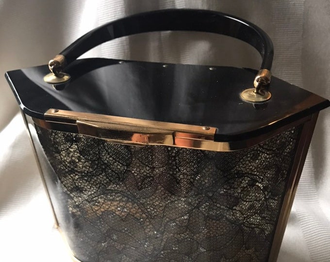 Vintage 1950’s Lucite Lace With Glitter Top Handle Evening Purse/ 50’s ...