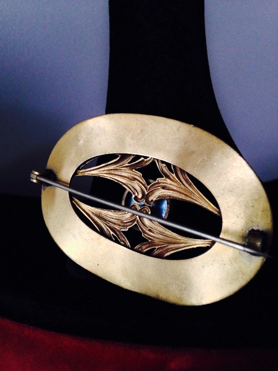 1920's Swag Pin/ Brass with Turouquise Colored Glass … - Gem