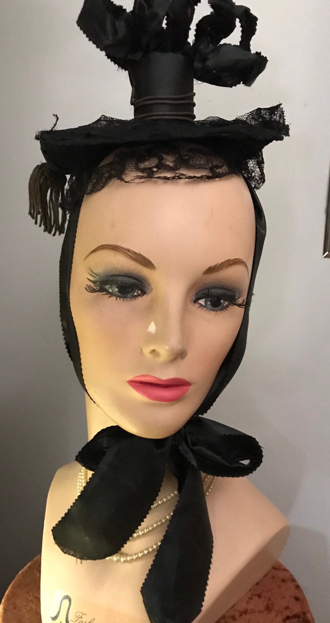 Edwardian Mourning Hat / Antique Funeral Attire / Costume Shop Prop ...