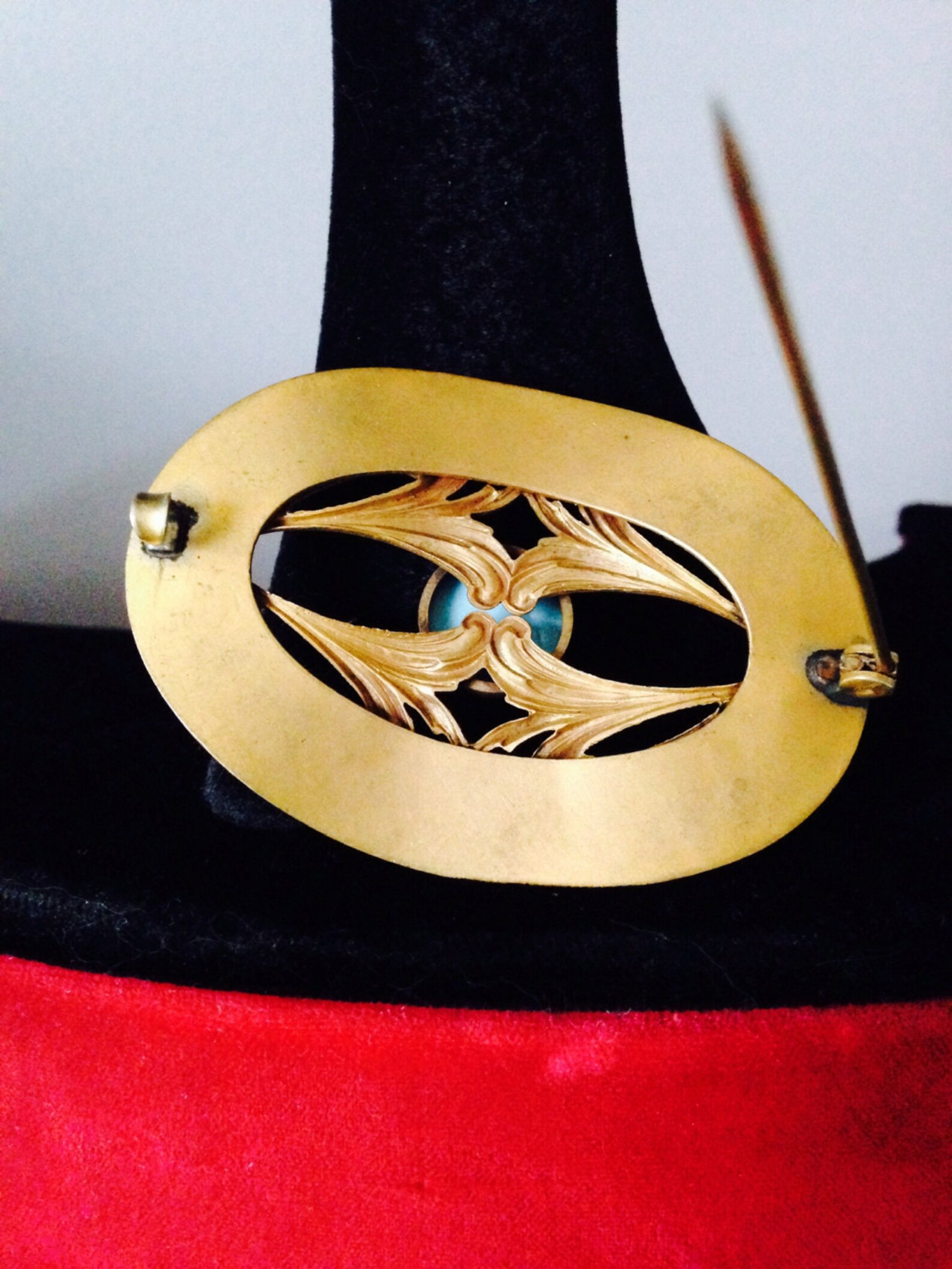 1920's Swag Pin/ Brass With Turouquise Colored Glass - Etsy