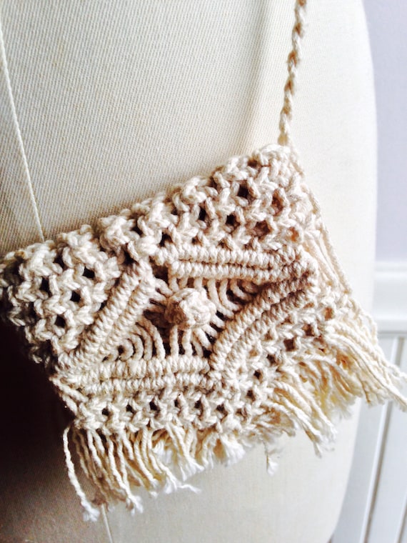 Vintage Macrame Purse /1970's Authentic Hippie Macram… - Gem