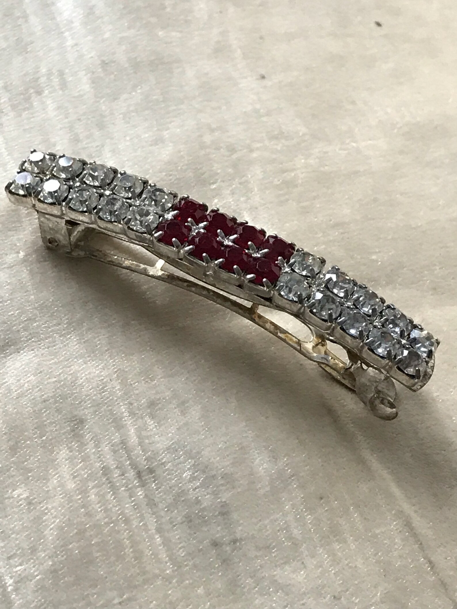 Vintage Jeweled Barrette / Clear and Red Rhinestone Barrette / 1980's ...