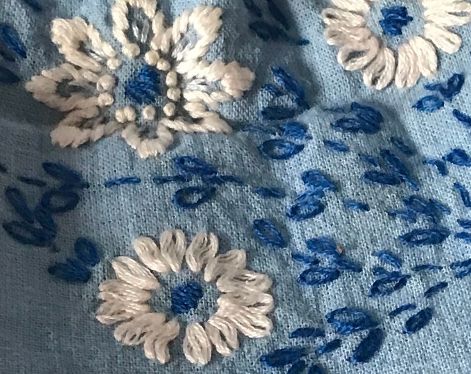 Vintage Table Linen Blue Linen Embroidered Table Covering - Etsy