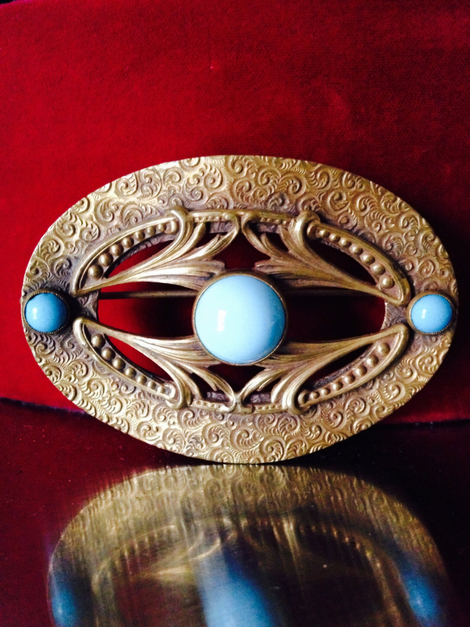 1920's Swag Pin/ Brass With Turouquise Colored Glass - Etsy