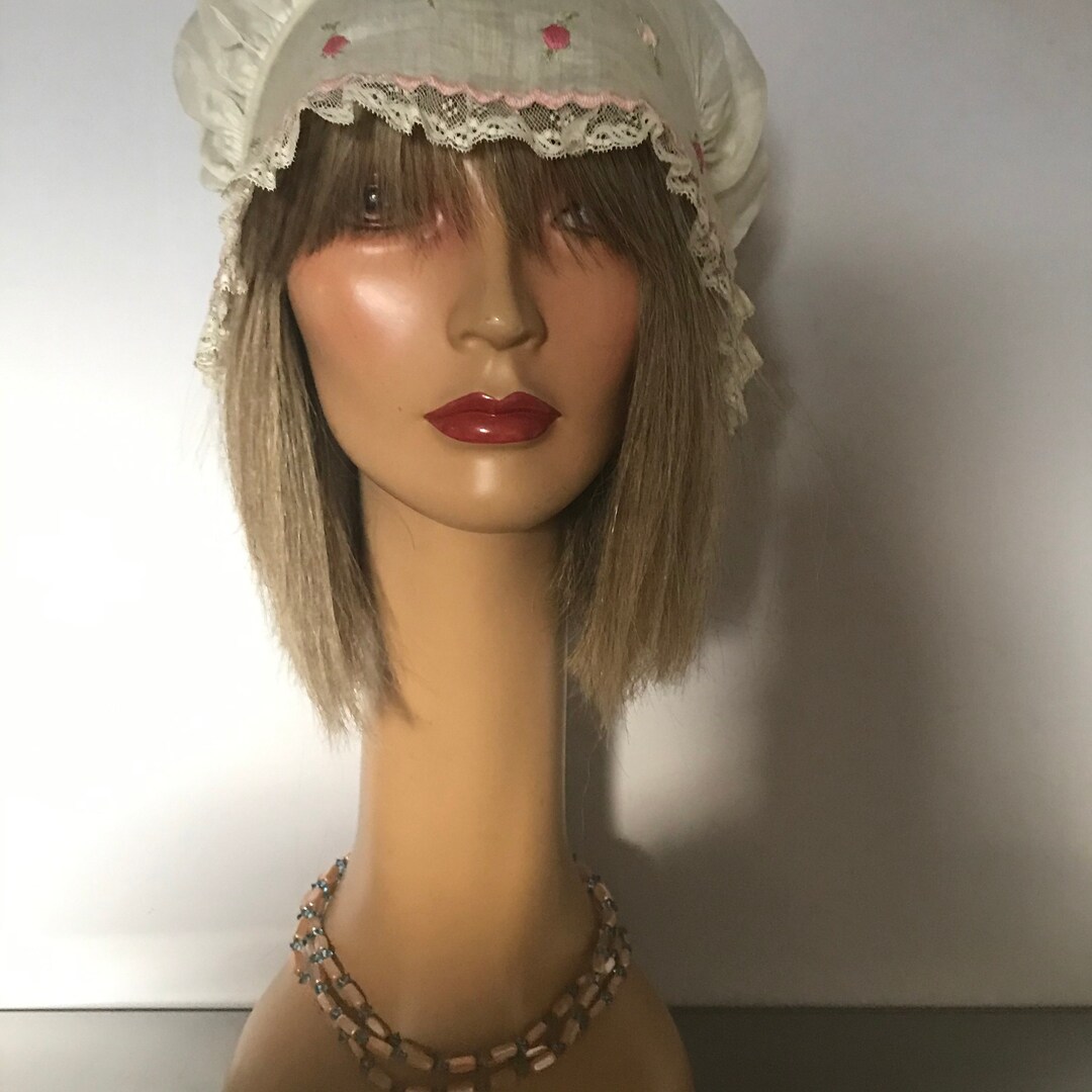 Antique Sleep Bonnets/ Cotton Batiste Embroidered Cap- Bonnet / Theatre ...