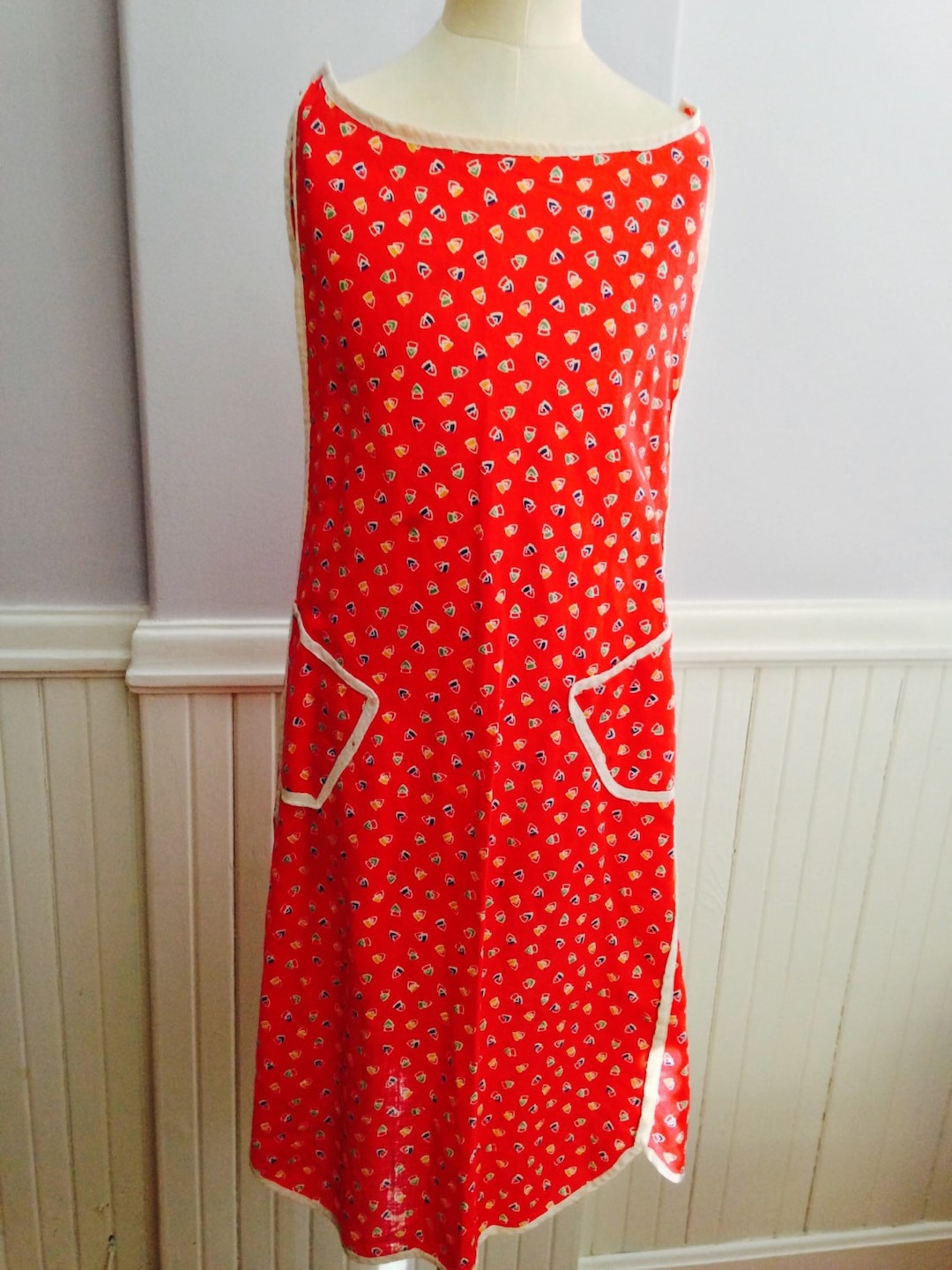 Deco Cotton Apron / Country Kitchen Apron/ 1930's Pinafore Apron - Etsy