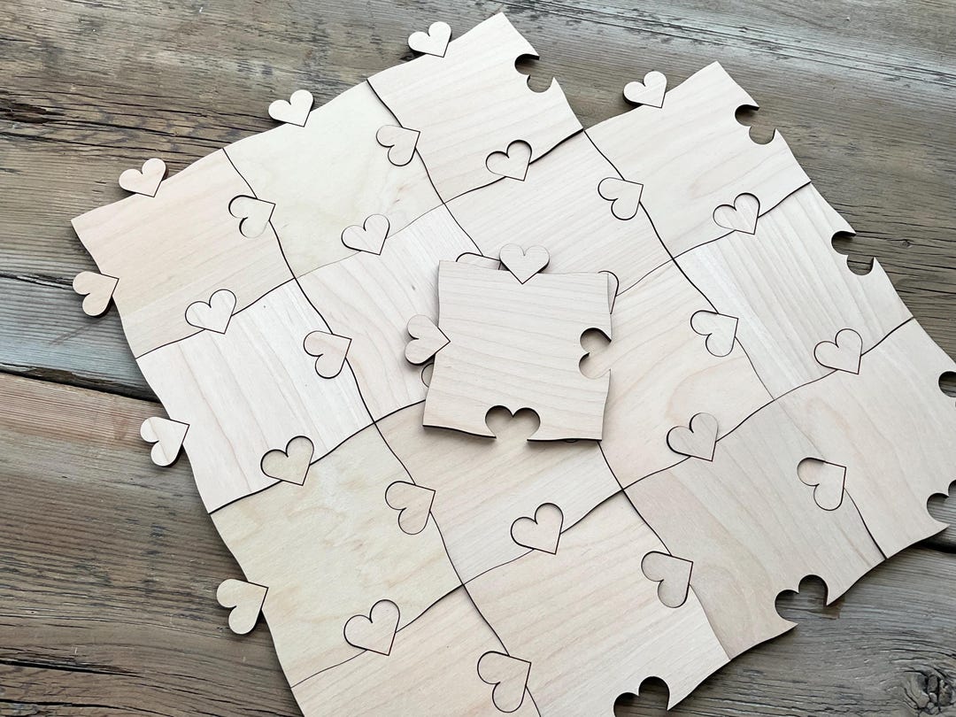 3 Inch Extra Large Blank Puzzle With Heart Tab Pieces- a Wood Guest ...
