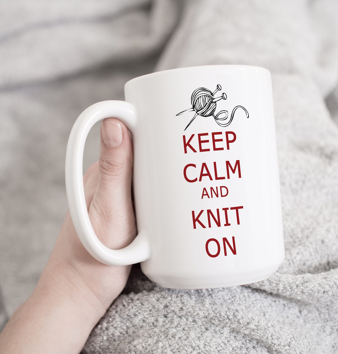 Knitting Mug, Keep Calm and Knit On, Gift for Knitter, Personalized ...