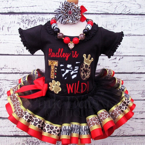 TWO Wild Birthday Outfit Girl Animal Print Tutu Zoo - Etsy