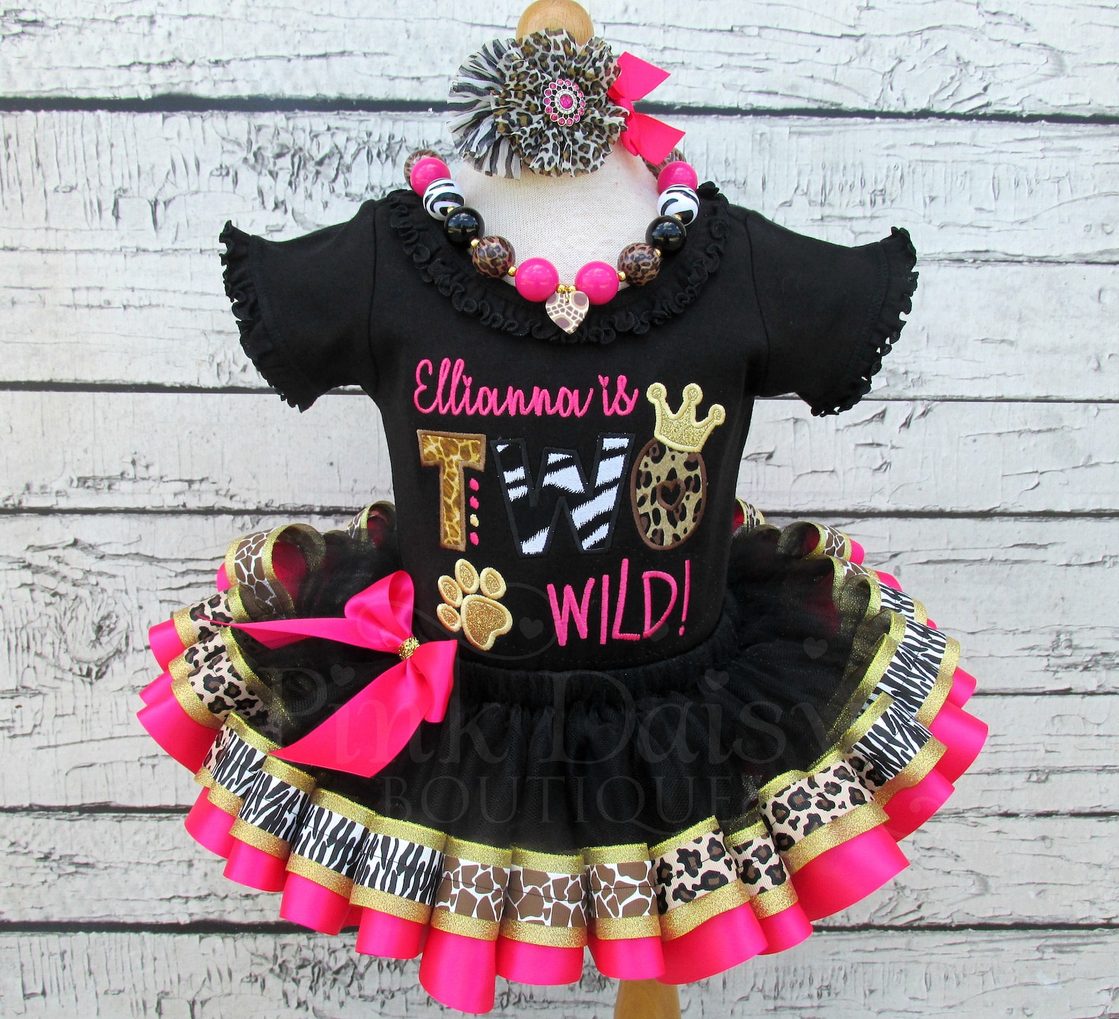 TWO Wild Birthday Outfit Girl Animal Print Tutu Zoo - Etsy