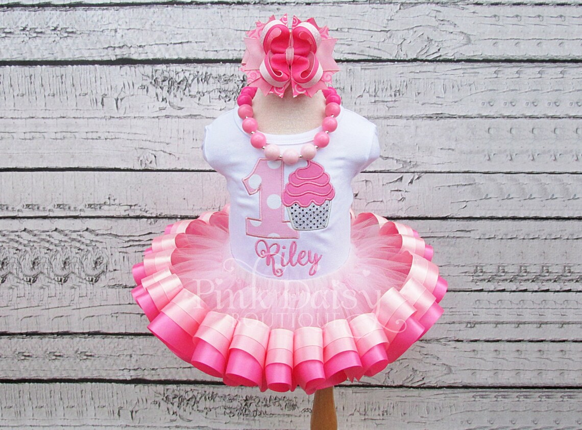 Girls Pink and Silver Cupcake Appliqué Shirt and Ribbon - Etsy