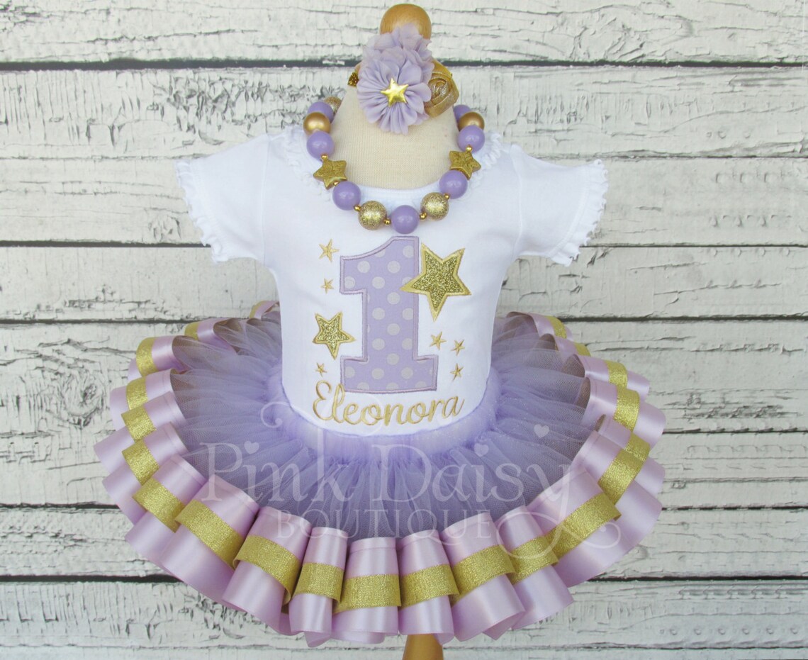 Twinkle Star Birthday Tutu Set - Lavender and Gold - Purple and Gold ...