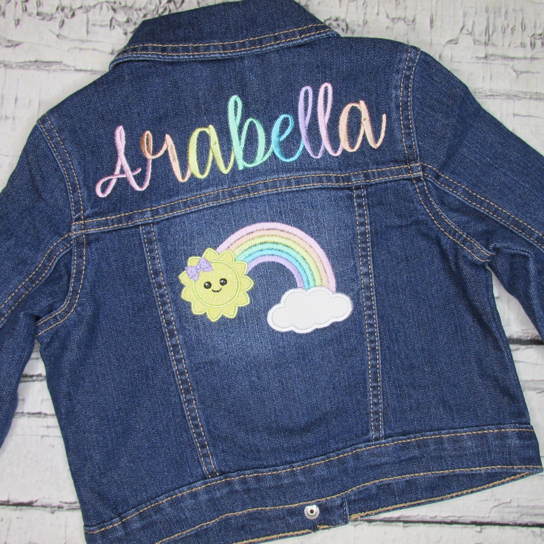 Personalized Jean Jacket for Girls With Sunshine and Rainbow - Denim ...
