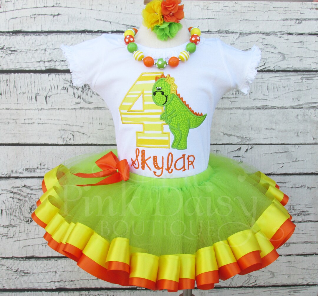 Dinosaur Birthday Outfit - Birthday Tutu Set - Lime Green Orange Yellow ...
