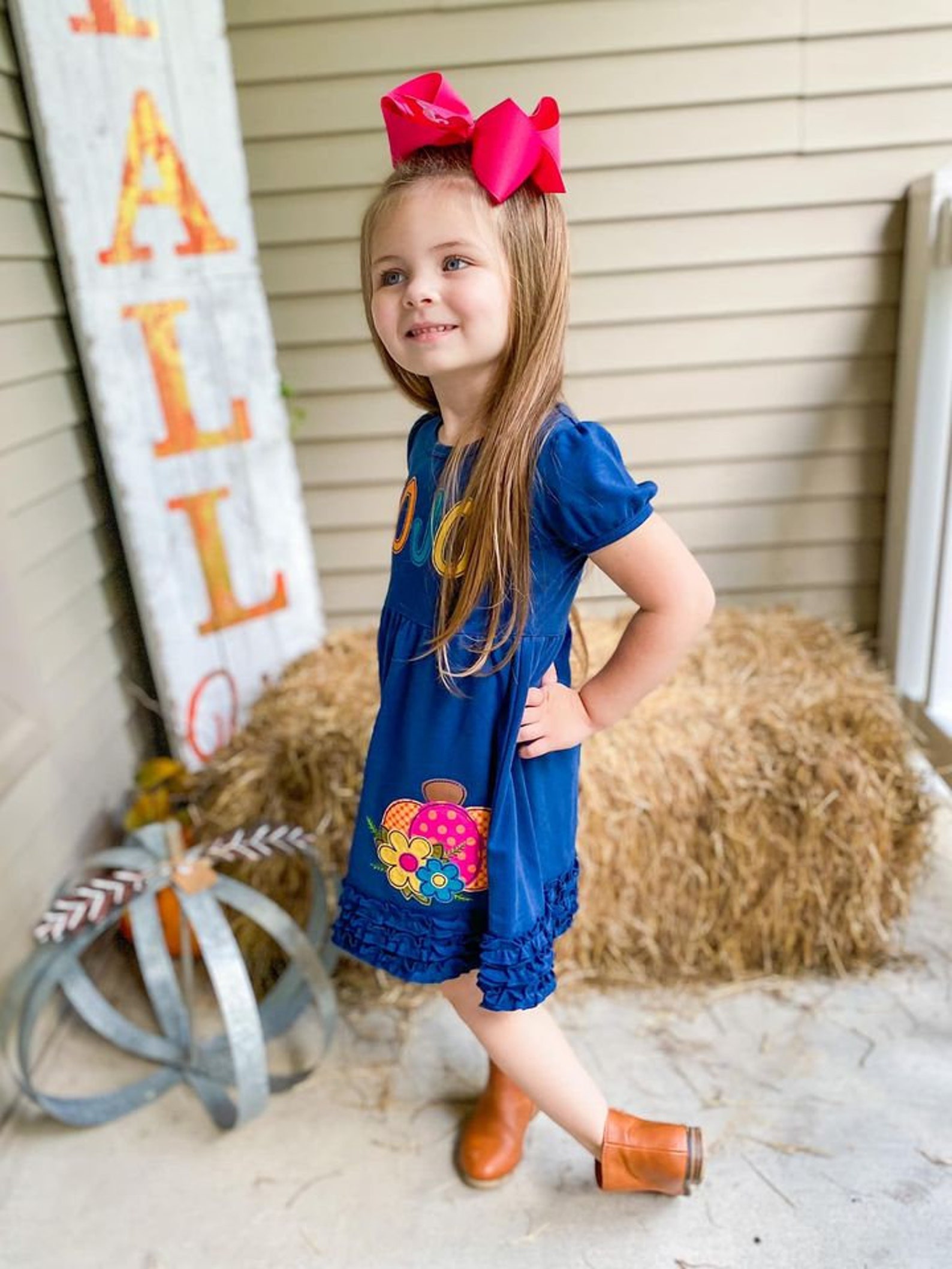 Pumpkin Dress for Girls - Applique Dress - Embroidered Dress - Fall ...