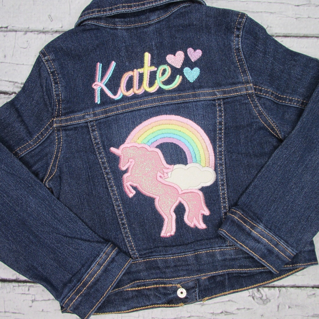 Personalized Jean Jacket for Girls With Unicorn and Rainbow - Denim ...