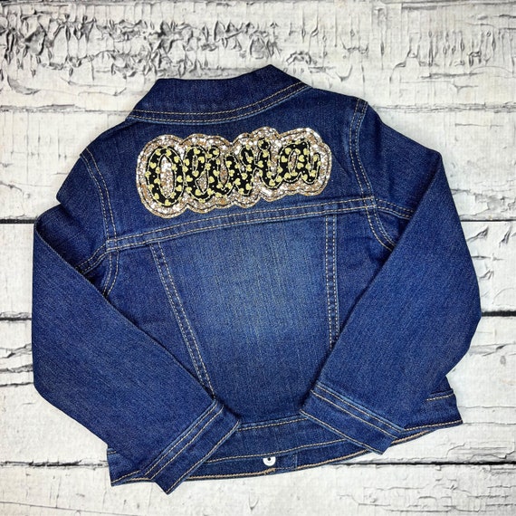 Personalized Denim Jacket for Girl - Black and Gold - Jean Jacket with ...