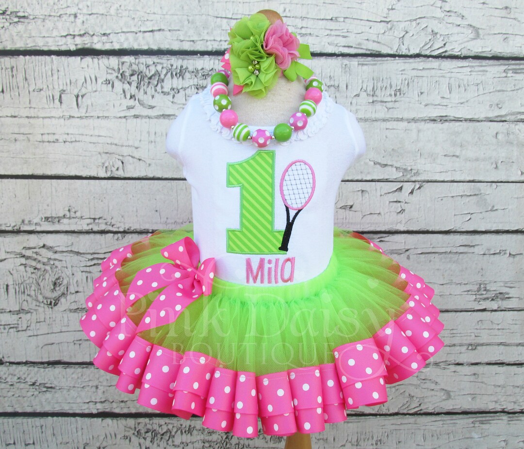 Tennis Birthday Outfit - Tennis First Birthday - Hot Pink - Lime Green ...