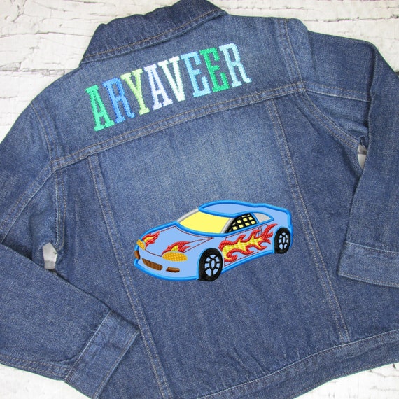 Boys Personalized Denim Jacket with Race Car - Monogrammed Jean Jacket ...