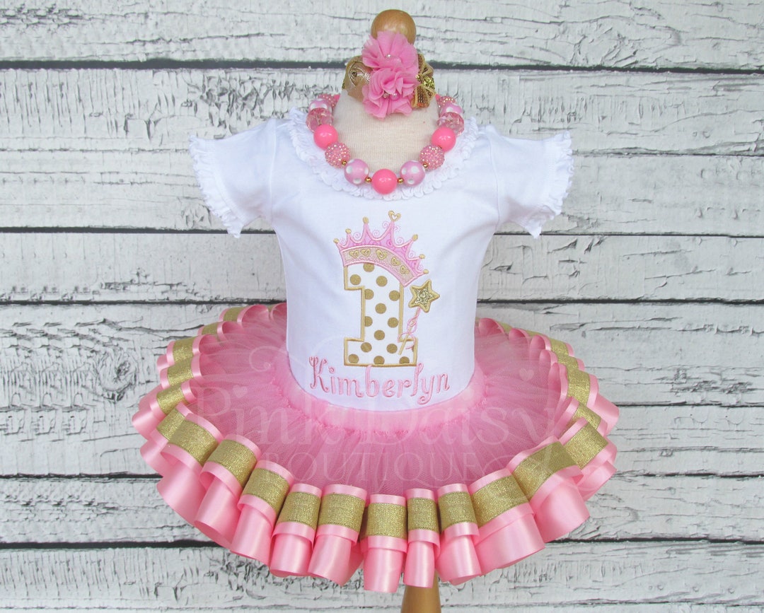 Pink and Gold Princess Birthday Outfit - First Birthday Dress - Royal ...