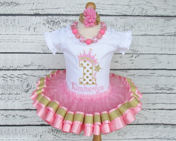 Pink and Gold Princess Birthday Outfit - First Birthday Dress - Royal ...