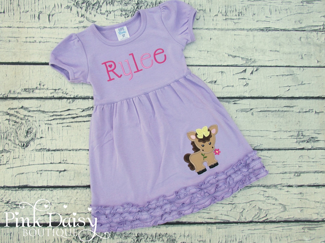 Girl's Horse Dress - Horse Birthday Dress - Horse Applique Dress ...