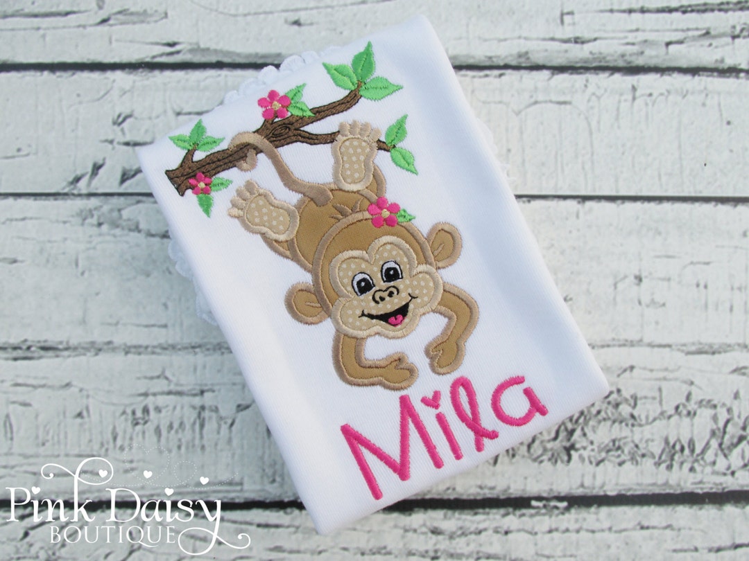 Girls Monkey Shirt - Cute Hanging Monkey Shirt - First Zoo Trip ...