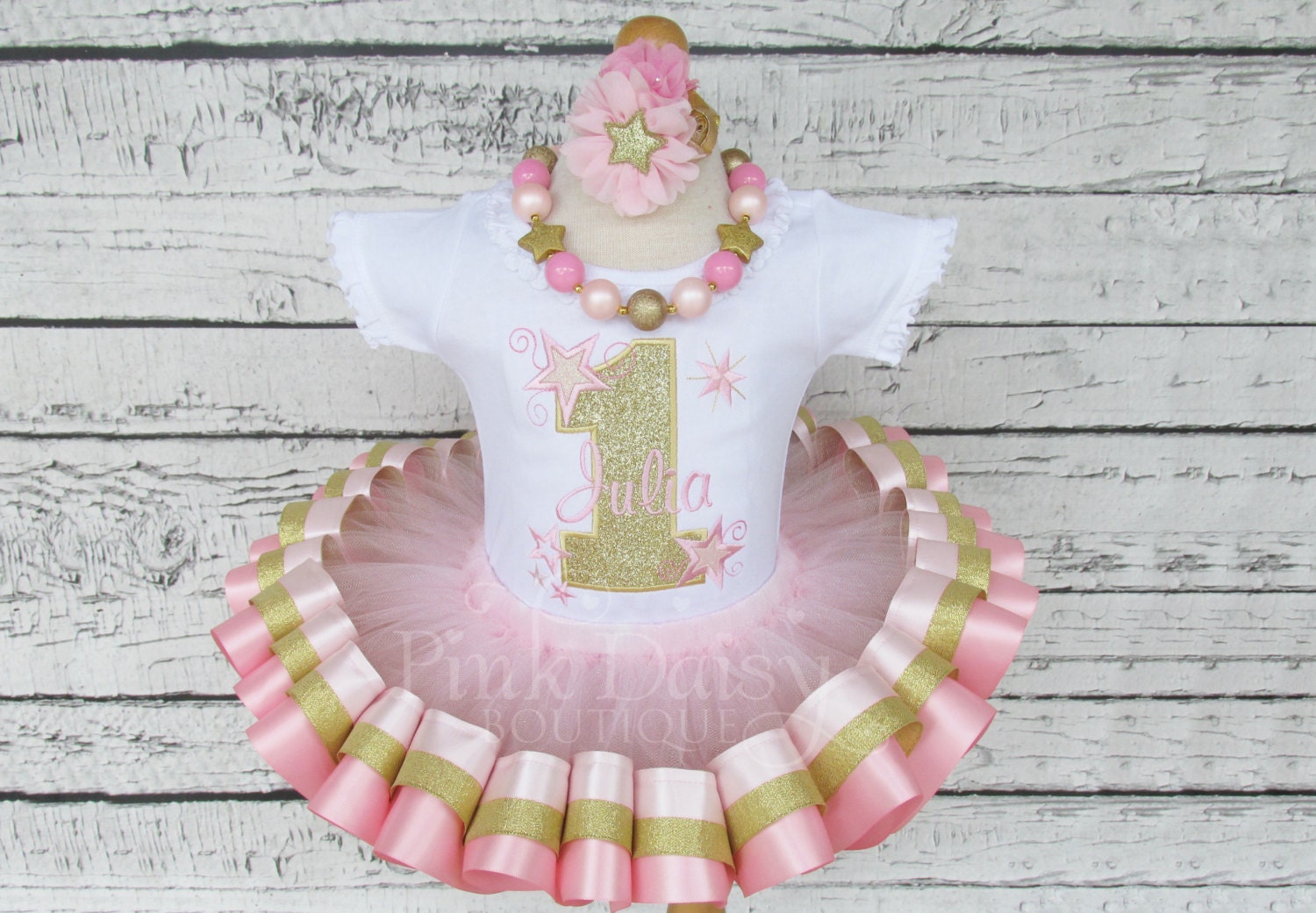 Twinkle Twinkle Little Star First Birthday Tutu Outfit - Pink and Gold ...