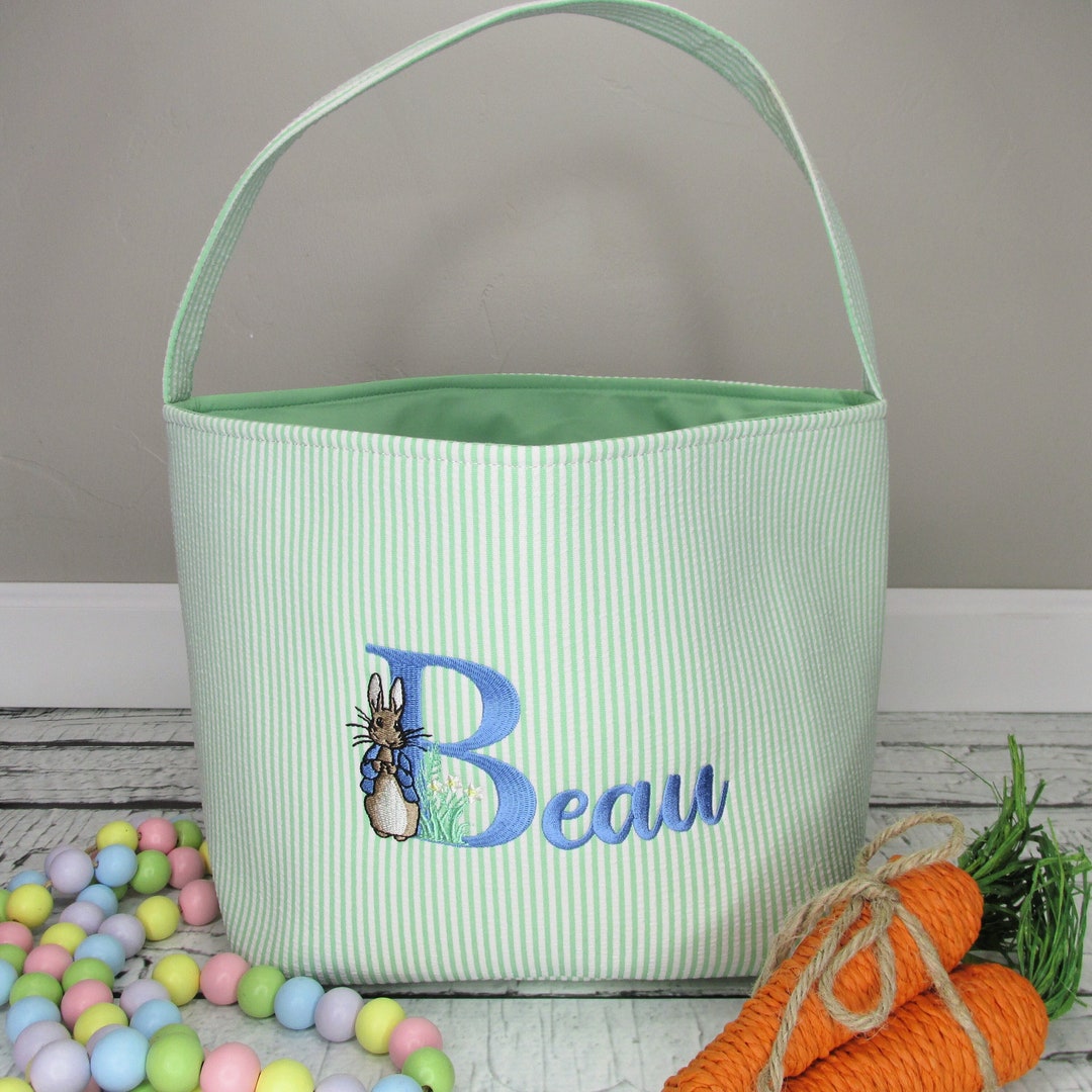 Seersucker Easter Basket Personalized - Embroidered Easter Tote ...