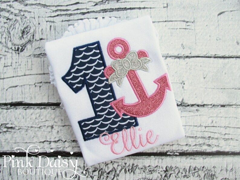 Nautical Birthday Outfit Pink Navy Silver Anchor Birthday - Etsy