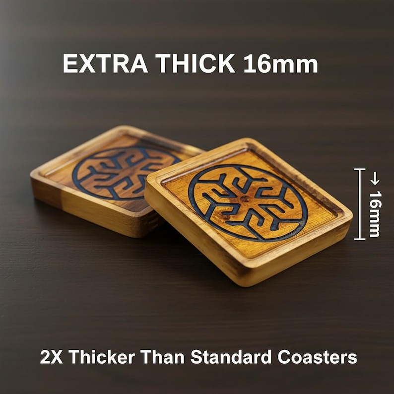 Acacia Wood Resin Art Coasters – Set of 4, Extra Thick Rustic Drink ...