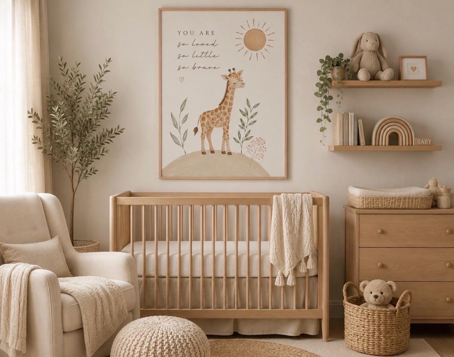 Neutral Giraffe Nursery Art, Watercolor Safari Animal Print, Boho Baby ...