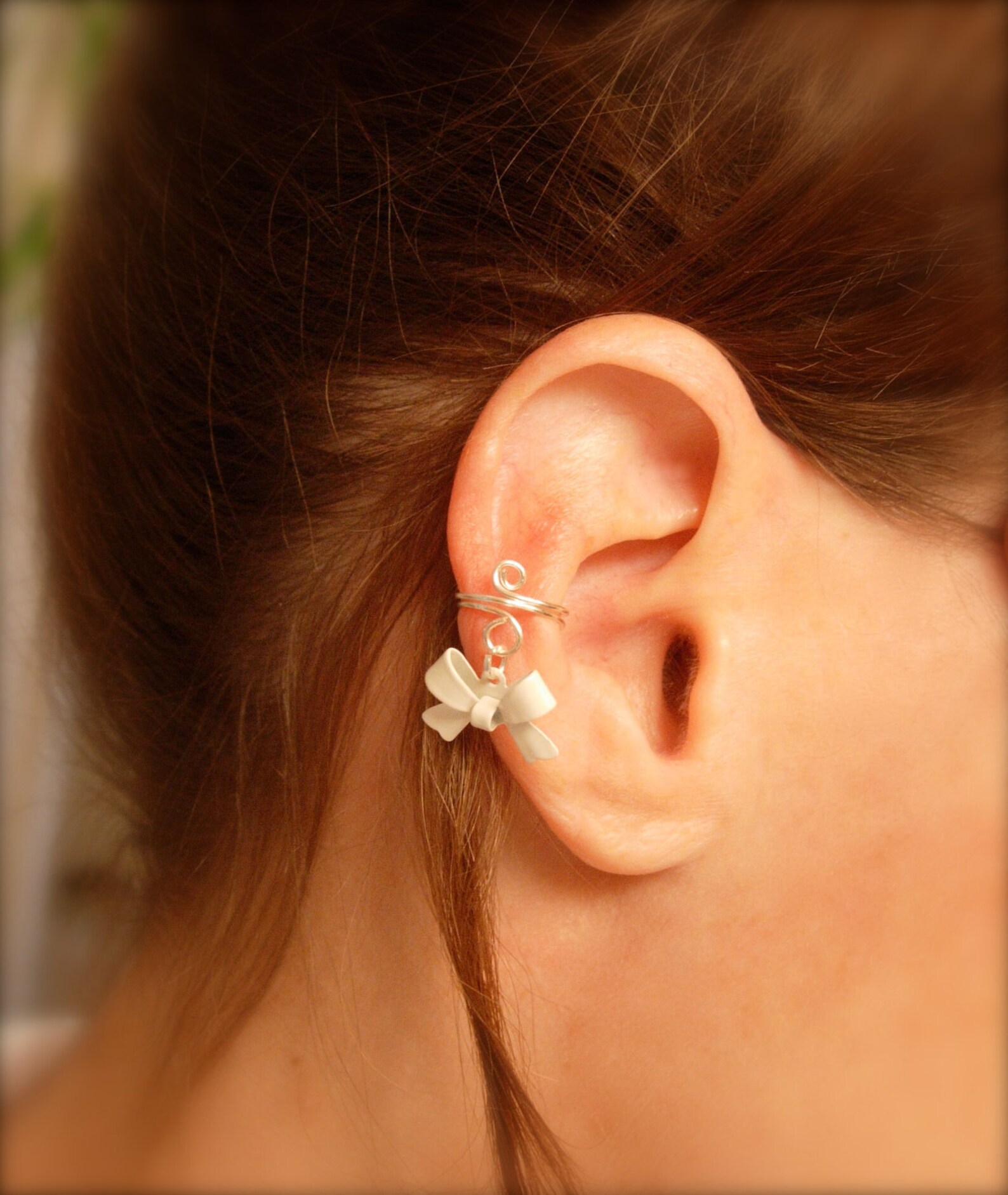 Ear Cuff Dainty and Feminine Silver Cuff With White Bow Charm - Etsy