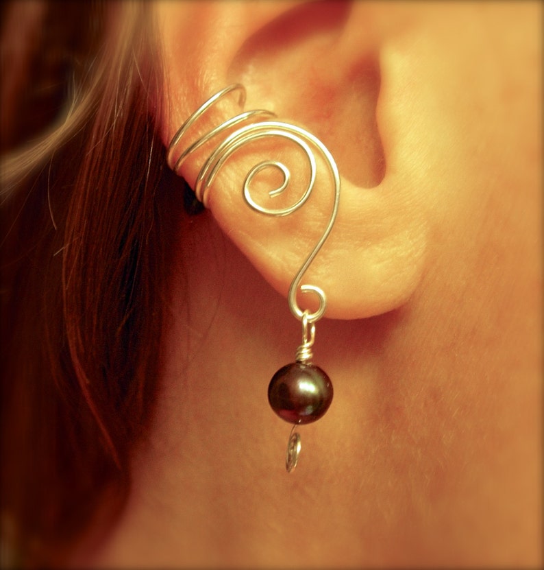 EAR CUFFS Pair of Solid Sterling Silver Ear Cuffs With Genuine - Etsy