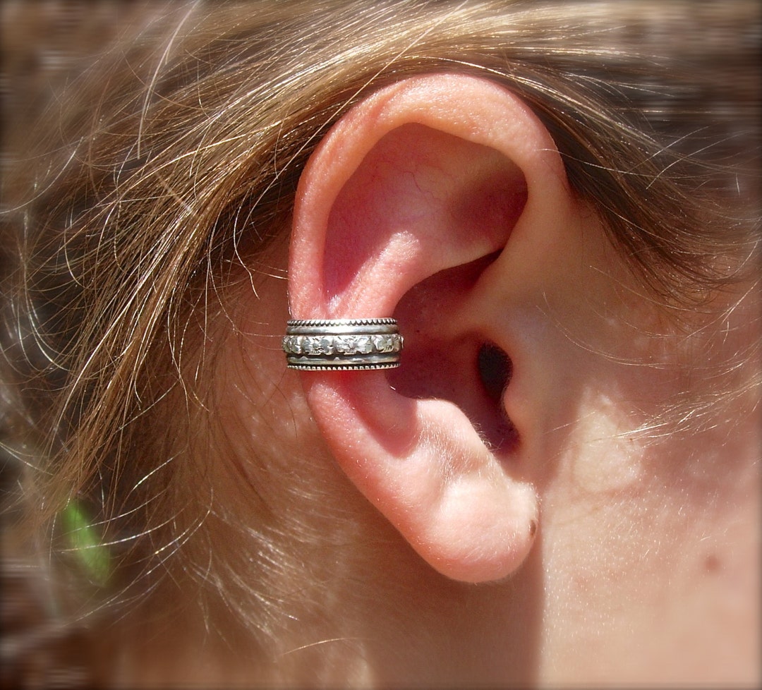 EAR CUFF Solid Sterling Silver Ear Cuffs With Beautiful Beaded Edge and ...