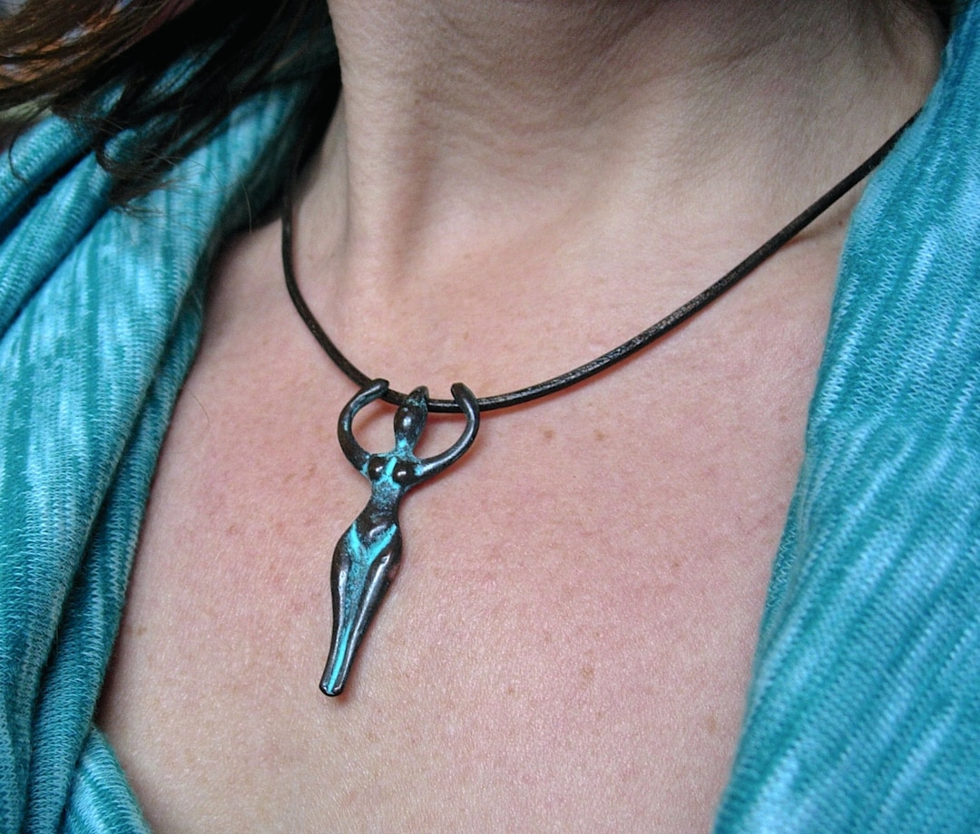 Copper Goddess Pendant on a Leather Choker or Wrap Bracelet Mykonos ...