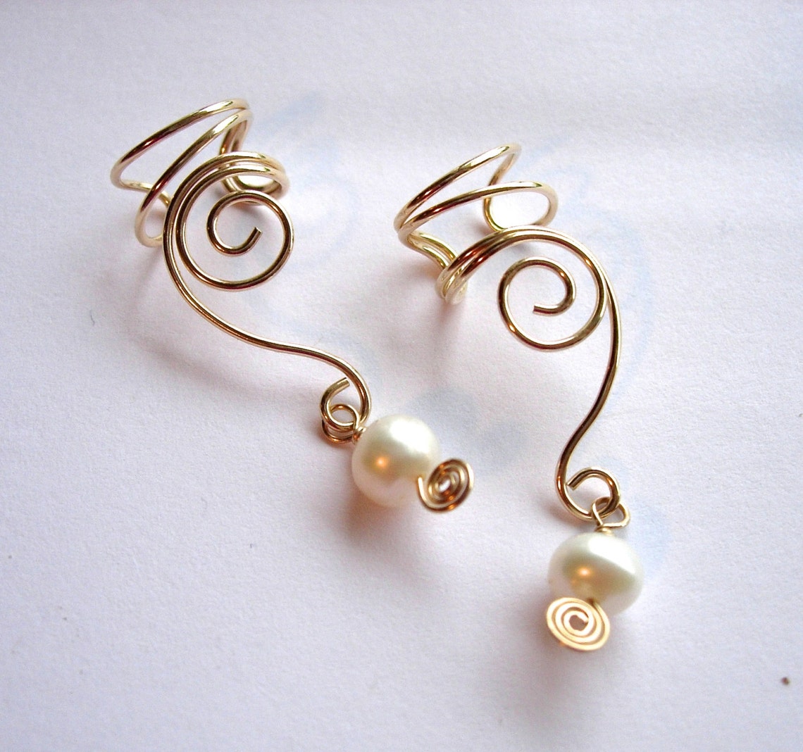 EAR CUFFS Pair of 14K Gold Filled Ear Cuffs With Genuine Fresh - Etsy