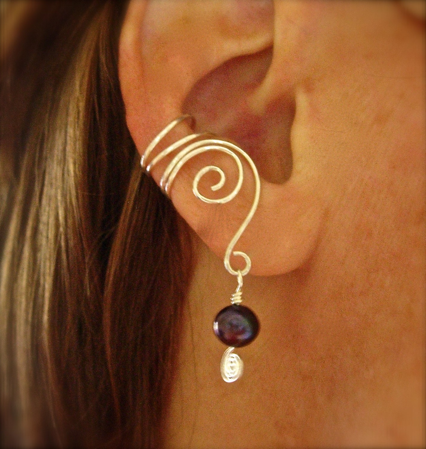 EAR CUFFS Pair of Solid Sterling Silver Ear Cuffs With Genuine - Etsy