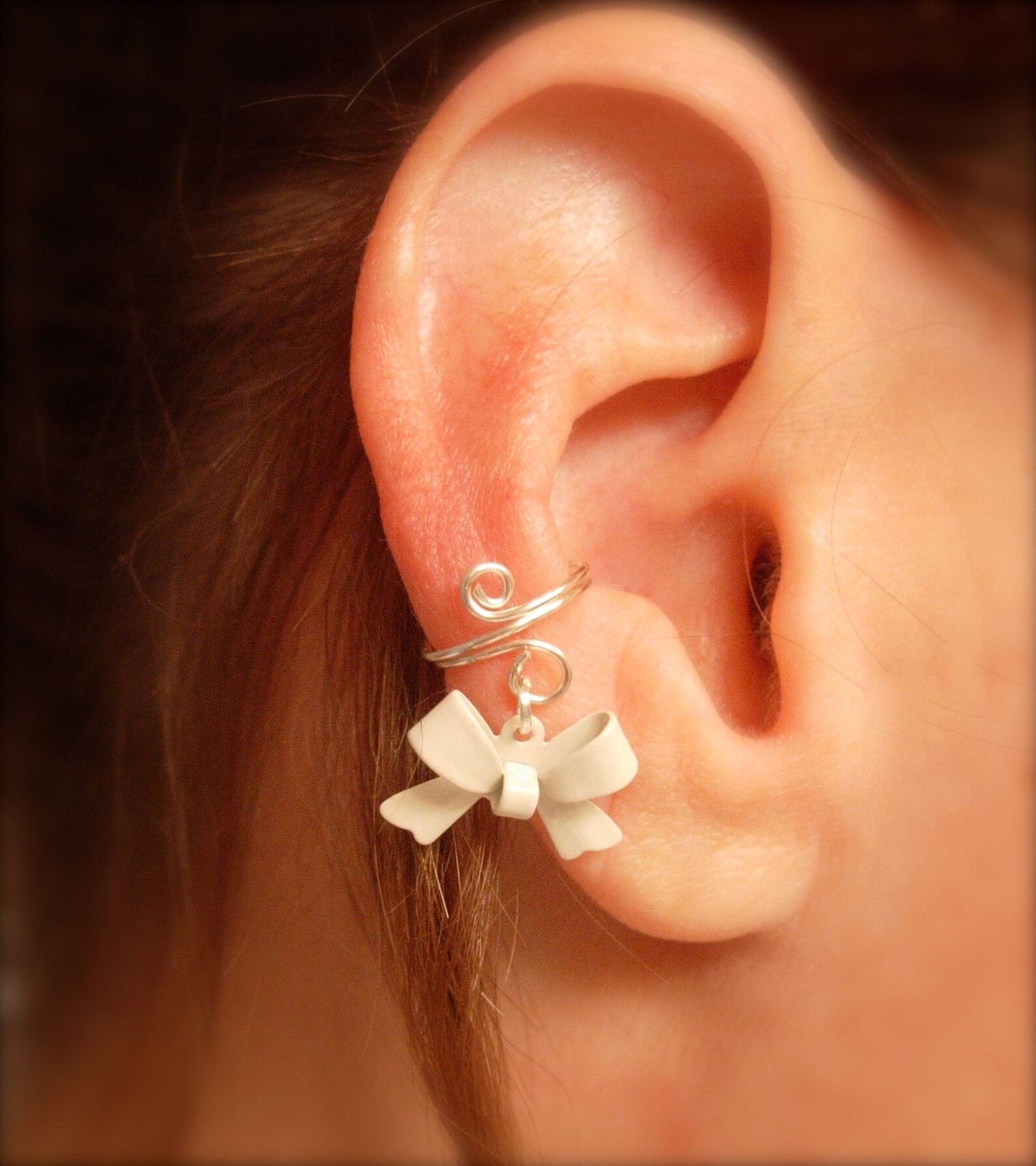 Ear Cuff Dainty and Feminine Silver Cuff With White Bow Charm - Etsy